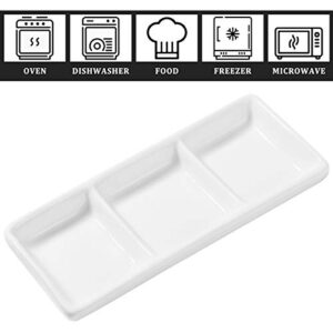 DOITOOL 2Pcs Ceramic Serving Platters, 3 Compartment Appetizer Serving Trays Snack Dishes, White Rectangular Divided Sauce Dishes for Home Kitchen, 5.8" Lx 2.4" Wx 0.8" H