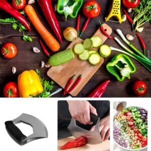 Mezzaluna Knife Salad Chopper, Stainless Steel Blade with Protective Cover - Ergonomic Anti-Slip Handle Vegetable Chopper Mincing Knife for Pizza, Cheese, Onion, Carrot, Pepper, Garlic, Vegetable