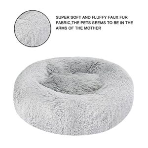 Dog Bed & Cat Bed, Calming Anti-Anxiety Donut Dog Cuddler Bed, Machine Washable Round Pet Bed, Comfy Faux Fur Plush Dog Cat Bed for Small Medium Large Dogs and Cats (30" x 30", Light Grey)