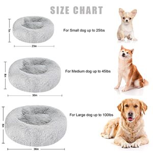 Dog Bed & Cat Bed, Calming Anti-Anxiety Donut Dog Cuddler Bed, Machine Washable Round Pet Bed, Comfy Faux Fur Plush Dog Cat Bed for Small Medium Large Dogs and Cats (30" x 30", Light Grey)