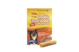 ultra chewy double treat bones, dog treats, made in the usa, healthy treats, easy to digest, promotes dental health, peanut butter flavor (24 count)