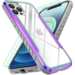 sicher designed for iphone 12 pro max case 6.7 inch, military protective, color changing durable aluminum frame, with [2 x tempered glass screen protector], 6.6ft drop tested, shockproof, iridescent