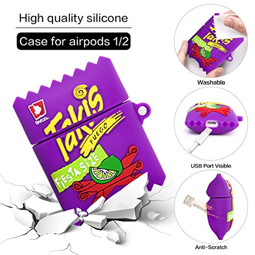 [2Pack] for Airpod 2/1 Sport Water & Ta kisis Potato Chips Airpods Case, 3D Fun Cute Fashion Food Protective Skin Accessories Airpods Silicone Case for Girl Boys(Purple Potato Chips + Sport Water)