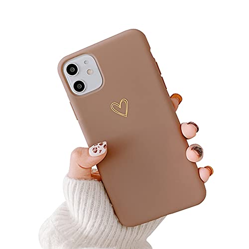 Ownest Compatible for iPhone 11 Case for Soft Silicone Gold Heart Pattern Slim Protective Shockproof Case for Women Girls for iPhone 11-Brown