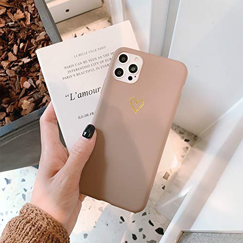 Ownest Compatible for iPhone 11 Case for Soft Silicone Gold Heart Pattern Slim Protective Shockproof Case for Women Girls for iPhone 11-Brown