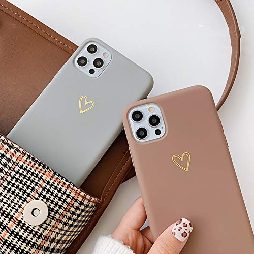 Ownest Compatible for iPhone 11 Case for Soft Silicone Gold Heart Pattern Slim Protective Shockproof Case for Women Girls for iPhone 11-Brown