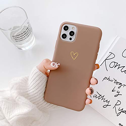 Ownest Compatible for iPhone 11 Case for Soft Silicone Gold Heart Pattern Slim Protective Shockproof Case for Women Girls for iPhone 11-Brown