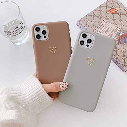 Ownest Compatible for iPhone 11 Case for Soft Silicone Gold Heart Pattern Slim Protective Shockproof Case for Women Girls for iPhone 11-Brown