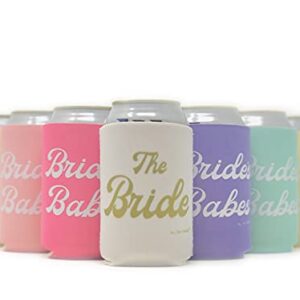 BRIDE'S BABES Bachelorette Party Can Sleeves - 11 Pack Insulated Neoprene Drink Holders for Regular Cans Bottles | Decorations, Supplies & Favors (Retro Rainbow)