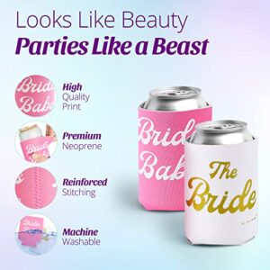 BRIDE'S BABES Bachelorette Party Can Sleeves - 11 Pack Insulated Neoprene Drink Holders for Regular Cans Bottles | Decorations, Supplies & Favors (Retro Rainbow)