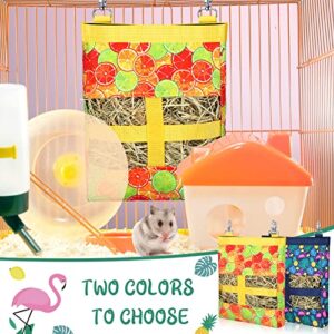 2 Pieces Guinea Pig Hay Bag Washable Pet Rabbit Hay Feeder Bag with 2 Holes Cute Small Animal Hanging Feeder Sack Storage for Rabbit Guinea Pig Chinchilla Hamster Small Pets (Flamingo, Orange)