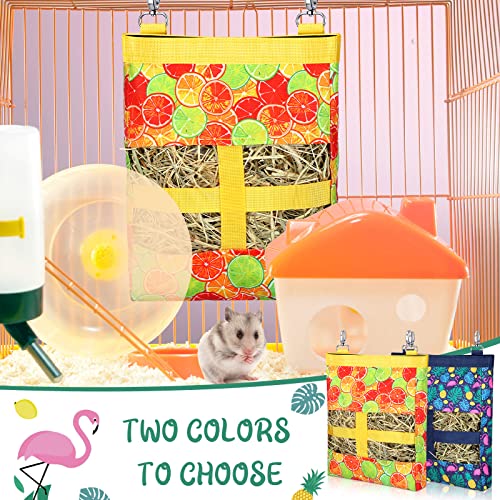 2 Pieces Guinea Pig Hay Bag Washable Pet Rabbit Hay Feeder Bag with 2 Holes Cute Small Animal Hanging Feeder Sack Storage for Rabbit Guinea Pig Chinchilla Hamster Small Pets (Flamingo, Orange)