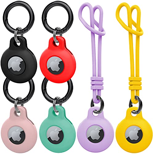 Kanya Silicone Case Compatible with AirTag,6 Pack Soft Anti-Scratch Shockproof Protective Skin Cover Holder Keychain Carabiner for Apple (Black+Red+Pink+Light Green+Light Purple+Yellow),6 Packs