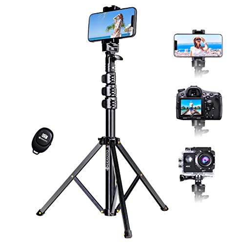 Geekoto Cell Phone Tripod: Extendable Phone Tripod,Selfie Stick with Remote,Heavy-Duty Aluminum Built,for iPhone&Android Phone/Camera/Gopro