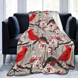 lodisfoa lightweight microfiber plush throw blanket air conditioner for couch bed sofa travel all seasons… (cardinals birds cherry flowers, 40"×50")