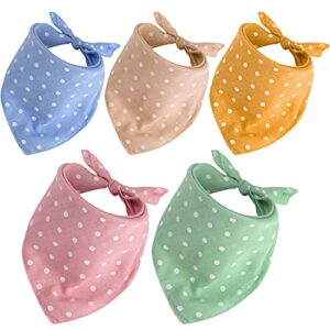 5 pieces dog bandana pet summer bandana point dog kerchief washable dog scarf bandana soft comfortable dog daily bib adjustable accessory for dog pet (green, pink, ginger, khaki, blue,dot)