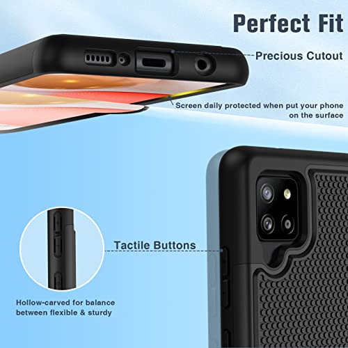 for Samsung Galaxy A42 5G Case: Dual Layer Protective Heavy Duty Cell Phone Cover Shockproof Rugged with Non Slip Textured Back - Military Protection Bumper Tough - 6.6inch (Matte Black)