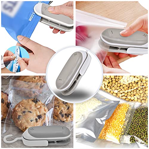 Mini Bag Sealer, Chip Bag Seal Tool, Portable Heat Vacuum Sealer, 2 in 1 Cutter and Press Packaging, Small Sealing Machine for Potato Chips, Plastic Snack Bags, Kitchen Food Storage Hand Sealers