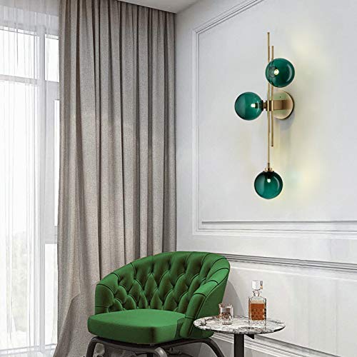 Mid-Century Modern Decorative Globe Wall Sconce Green Glass Wall Light for Living Room, Dining Room, Study Room, Bedroom