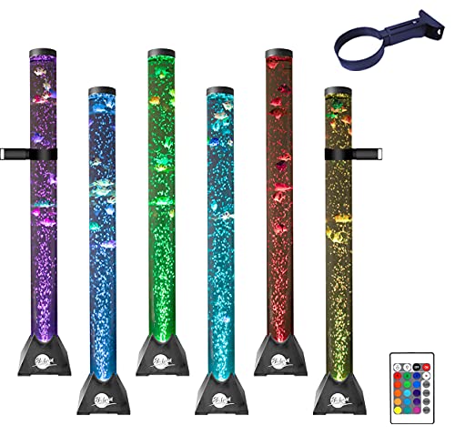 Brewish 4FT Sensory LED Water Bubble Fish Tube Floor Lamp with 20 Color Changing Night Light Effects– Fake Aquarium Tank & Gift for Kids, Autism - Remote Control & 12 Fishes (Wall Bracket Included)