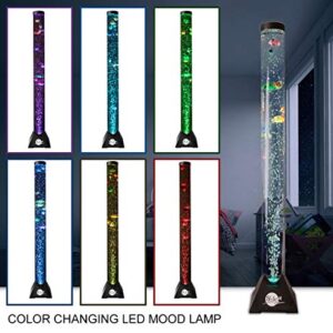 Brewish 4FT Sensory LED Water Bubble Fish Tube Floor Lamp with 20 Color Changing Night Light Effects– Fake Aquarium Tank & Gift for Kids, Autism - Remote Control & 12 Fishes (Wall Bracket Included)