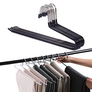 pjjxmy pants slack trousers hangers - 10 pack, space saving slim strong and durable anti-rust chrome metal hangers, open ended design for easy-slide pant, jeans, skirt, slacks etc (black heavy duty)