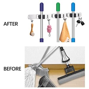 Broom Holder Wall Mount, Kmeivol Heavy Duty Broom Holder Garage Organization Stainless Steel Broom and Mop Holder Wall Mounted, Broom Organizer Wall Mount for Kitchen, Garage, Laundry, Bathroom