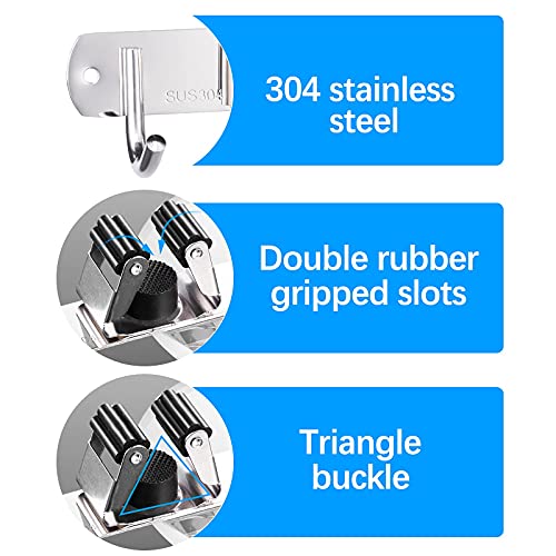 Broom Holder Wall Mount, Kmeivol Heavy Duty Broom Holder Garage Organization Stainless Steel Broom and Mop Holder Wall Mounted, Broom Organizer Wall Mount for Kitchen, Garage, Laundry, Bathroom