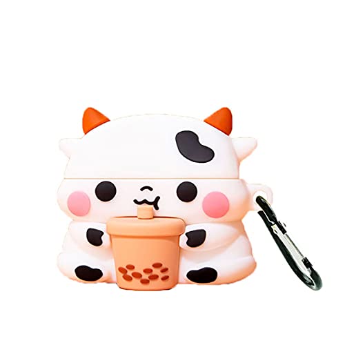 Peekdook for Air pod Pro Case Soft Silicone Cute Cartoon Boba Cow Set Fashion Food Protective Skin Accessory Keychain Girl Teens Air pod Pro Compatible Box (PRO/3 Boba Milk Cow)