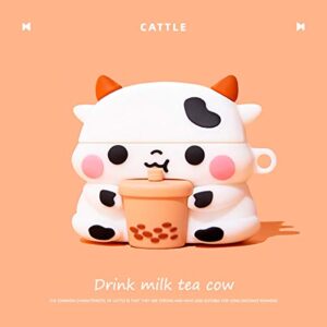 Peekdook for Air pod Pro Case Soft Silicone Cute Cartoon Boba Cow Set Fashion Food Protective Skin Accessory Keychain Girl Teens Air pod Pro Compatible Box (PRO/3 Boba Milk Cow)