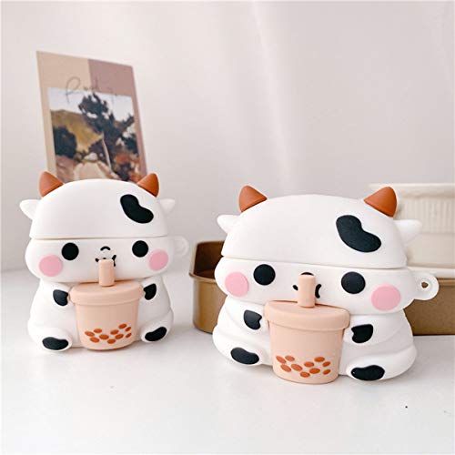 Peekdook for Air pod Pro Case Soft Silicone Cute Cartoon Boba Cow Set Fashion Food Protective Skin Accessory Keychain Girl Teens Air pod Pro Compatible Box (PRO/3 Boba Milk Cow)