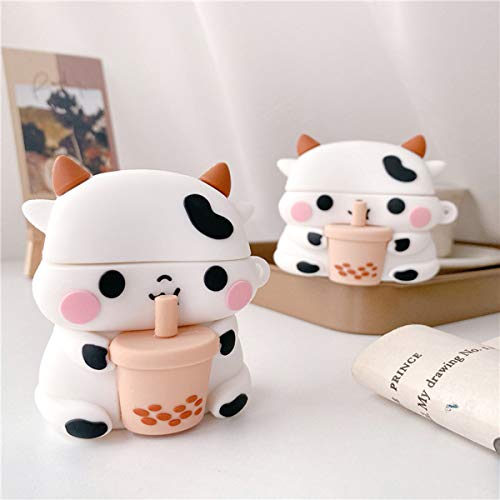 Peekdook for Air pod Pro Case Soft Silicone Cute Cartoon Boba Cow Set Fashion Food Protective Skin Accessory Keychain Girl Teens Air pod Pro Compatible Box (PRO/3 Boba Milk Cow)