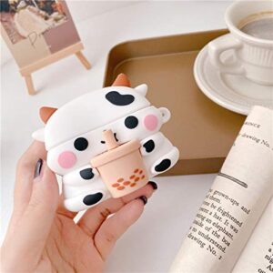 Peekdook for Air pod Pro Case Soft Silicone Cute Cartoon Boba Cow Set Fashion Food Protective Skin Accessory Keychain Girl Teens Air pod Pro Compatible Box (PRO/3 Boba Milk Cow)