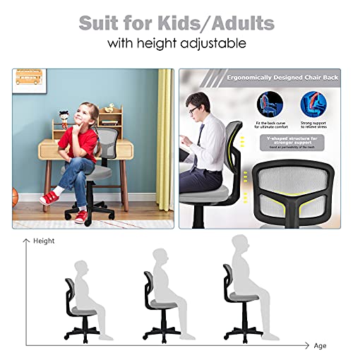 POWERSTONE Armless Home Office Chair Ergonomic Mesh Desk Chair Mid Back Swivel Computer Chair Adjustable Task Chair with Lumbar Support for Kids