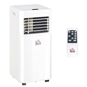 homcom 7000 btu mobile portable air conditioner for cooling, dehumidifier, and ventilating with remote control, for home office, white