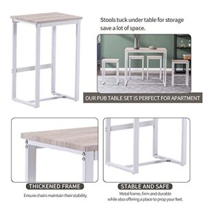 SSLine 5-Piece Bar Table and Chair Set,Modern Industrial Pub Bar Dining Table Set Wood Kitchen Table Set,Counter Height Dining Set with 4 Stools (Oak White)