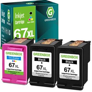 GREENBOX Remanufactured Ink Cartridge Replacement for HP 67 67XL for DeskJet 2732 2755 Envy 6052 6058 6075 DeskJet Plus 4152 4155 4158 Printer (2 Black 1 Tri-Color)