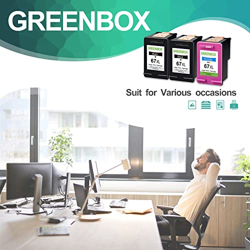 GREENBOX Remanufactured Ink Cartridge Replacement for HP 67 67XL for DeskJet 2732 2755 Envy 6052 6058 6075 DeskJet Plus 4152 4155 4158 Printer (2 Black 1 Tri-Color)