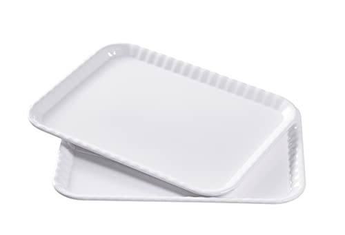 Blue Boat 15" x 11" Rectangular Serving Trays Set of 2 White, Melamine Serving Platter, Light Weight Easy to Clean Sturdy Stackable BPA-Free Dishwasher Safe