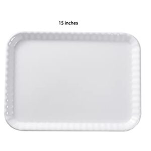 Blue Boat 15" x 11" Rectangular Serving Trays Set of 2 White, Melamine Serving Platter, Light Weight Easy to Clean Sturdy Stackable BPA-Free Dishwasher Safe