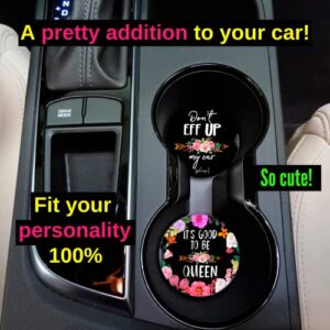 Funny Car Coasters for Cup Holders - 2 Pack Absorbent Ceramic Stone Car Cup Holder for Women, Keep Auto Clean & Easy Removal, Cute Car Accessories Interior & Great Gift Idea, Flower & Sayings Mix