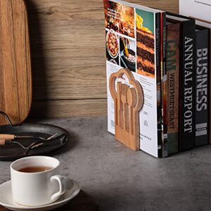 Decorative Kitchen Bookends, Wooden Cookbook Bookends Kitchen Counter Decor Fork Knife Spoon Wood Book Shelf for Office Home Files Magazine Kitchen Book Holders