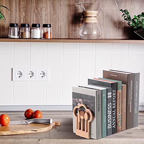 Decorative Kitchen Bookends, Wooden Cookbook Bookends Kitchen Counter Decor Fork Knife Spoon Wood Book Shelf for Office Home Files Magazine Kitchen Book Holders