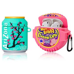 [2pack] cute airpod case for airpod 2/1,3d cartoon kawaii food bubble gum & drink airpods cover design girl boys teens fashion fun shockproof protective skin accessories silicone case for airpods 1&2