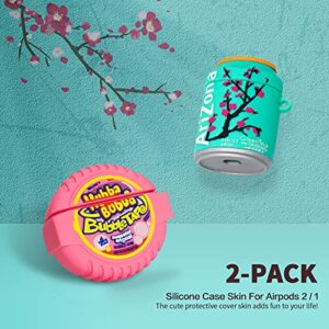 [2Pack] Cute Airpod Case for Airpod 2/1,3D Cartoon Kawaii Food Bubble Gum & Drink Airpods Cover Design Girl Boys Teens Fashion Fun Shockproof Protective Skin Accessories Silicone Case for Airpods 1&2