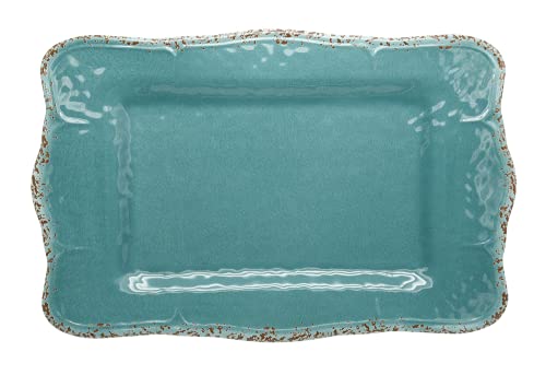 Gourmet Art Crackle Set of 2 Melamine Rectangular Serving Trays/Platters Aquamarine blue 17"