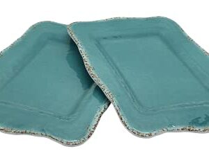 Gourmet Art Crackle Set of 2 Melamine Rectangular Serving Trays/Platters Aquamarine blue 17"