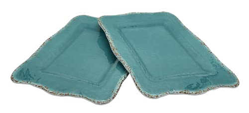 Gourmet Art Crackle Set of 2 Melamine Rectangular Serving Trays/Platters Aquamarine blue 17"