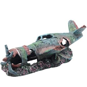 fish tank decoration fighter vintage airplane ruins submarine landscape fish shrimp shelter cave hideout resin aquarium decor turtle tank decoration