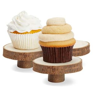 6 pack natural wood slice cake stand for appetizers, individual mini cupcake holders, rustic style cupcake stand (3.5 x 1.5 in)